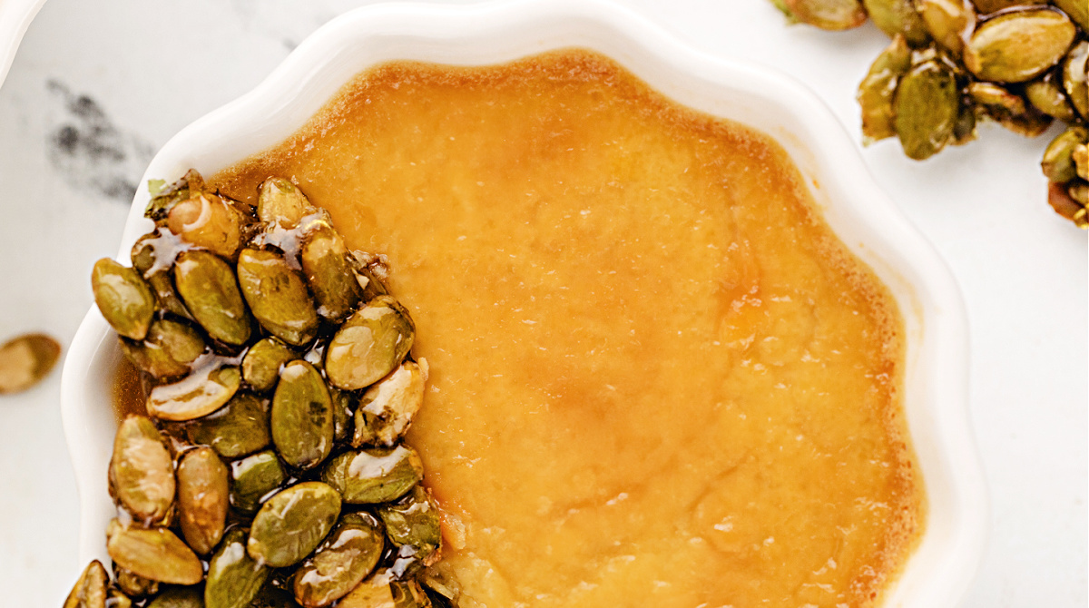 Pumpkin Chai Pots de Crème with Pumpkin Seed Brittle - Noble Pig