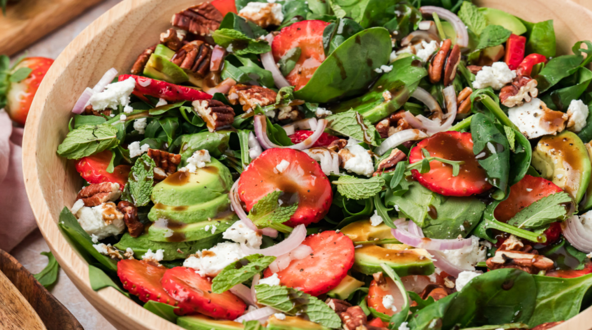 Strawberry Goat Cheese Salad with Maple Dijon Balsamic Vinaigrette
